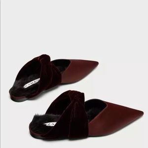 Zara | Shoes | Zara Backless Burgundy Velvet Shoes With Bow | Poshmark